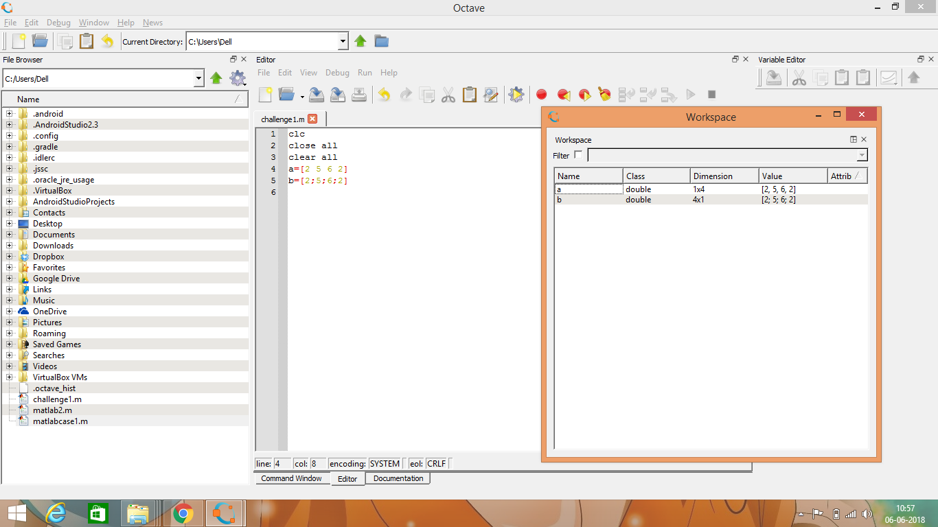 To Create A Row And A Column Vector Using Matlaboctave Projects Skill Lync